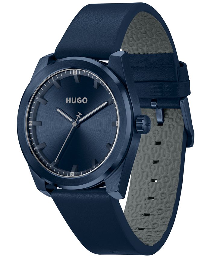 Hugo Boss Men's Bright Quartz Blue Leather Watch 42mm - Macy's