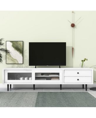 Streamdale Furniture Chic TV Stand with Glass Doors, Slanted Drawers ...