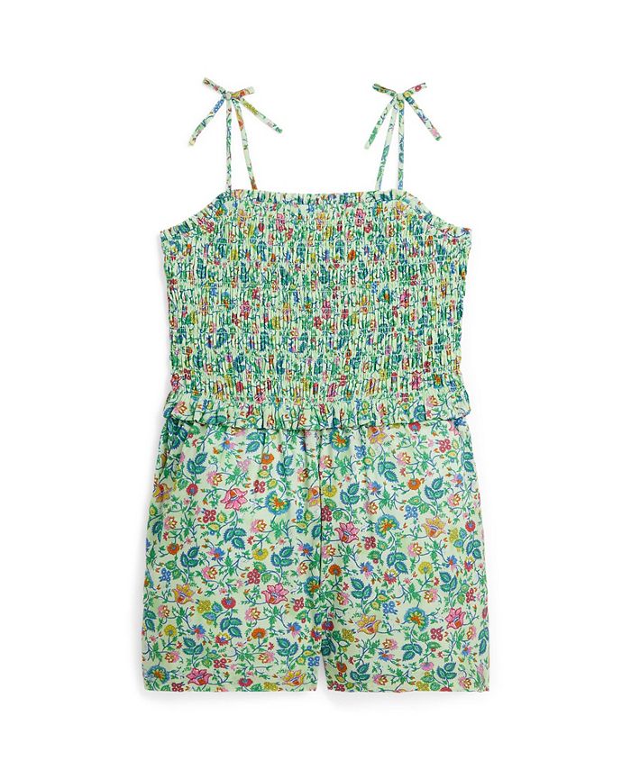 Polo Ralph Lauren Big Girls Floral Smocked Cotton Batiste Romper - Macy's