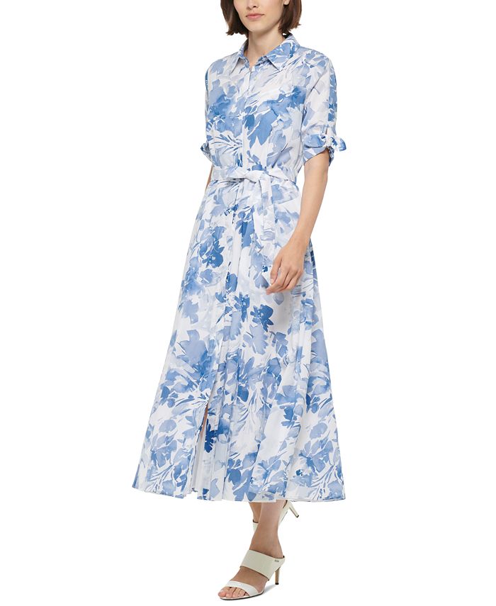 Calvin Klein Women's Cotton Tie-Waist Shirtdress - Macy's