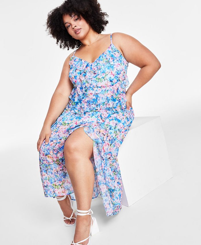 Bar III Trendy Plus Size Floral-Print Ruffled Maxi Dress, Created for ...