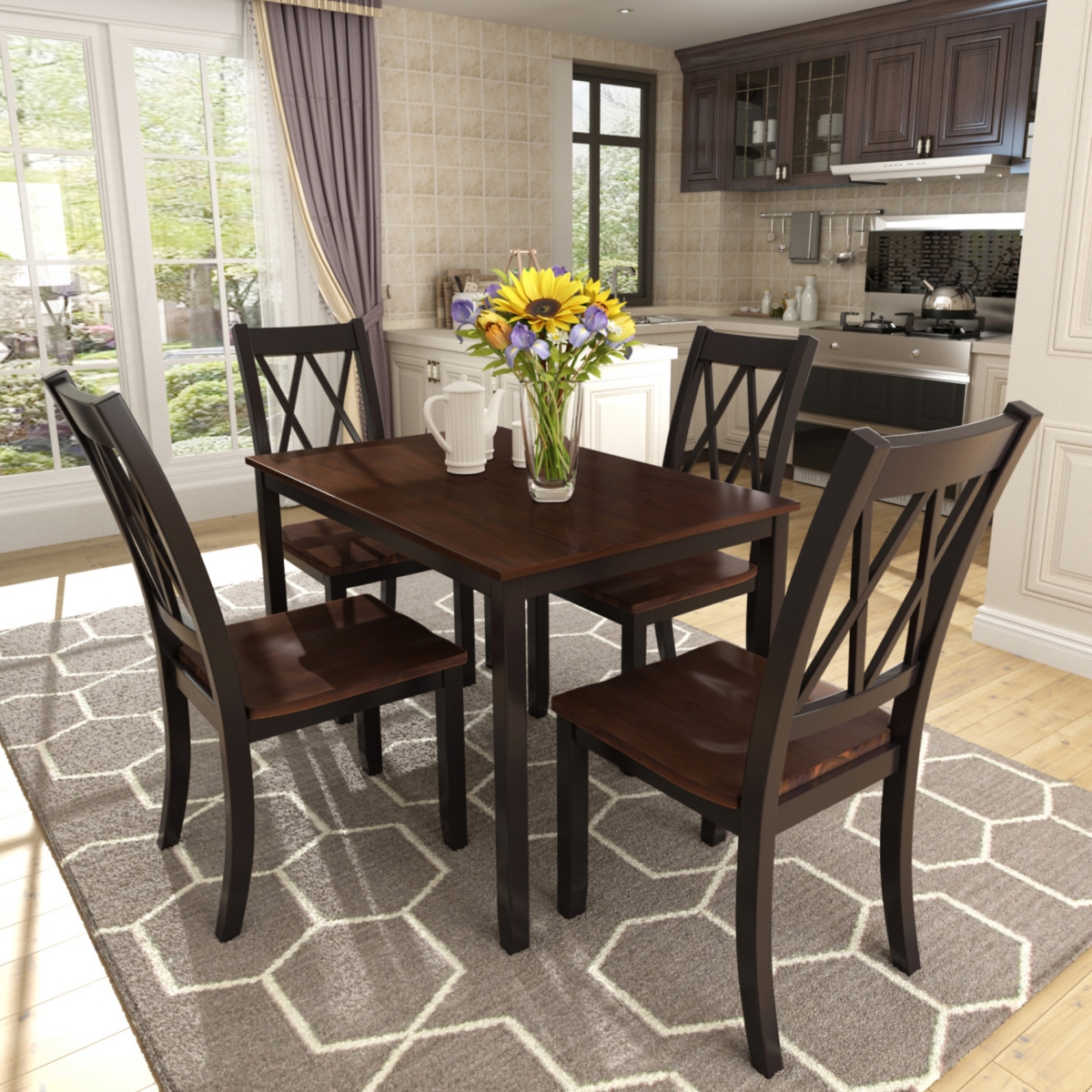 Click here for Streamdale 5-Piece Cherry Wood Dining Set - Black prices