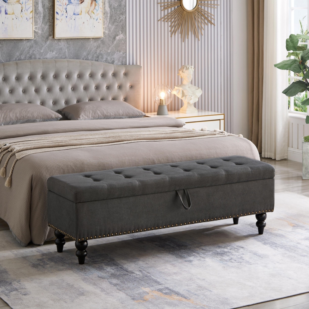 Click here for 59" Bed Bench Ottoman with Storage Fabric - G... prices