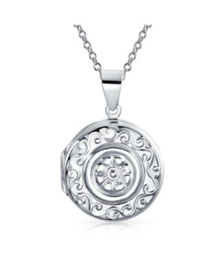 Bling Jewelry Embossed Photo Round Circle Scroll Flower Lockets For ...