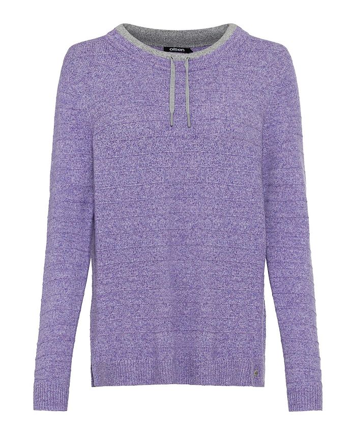 Olsen Women's Long Sleeve Drawstring Jewel Neck Melange Knit Sweater ...