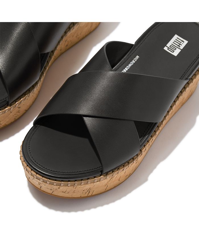 FitFlop Women's Eloise Leather or Cork Wedge Cross Slides - Macy's