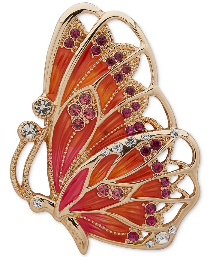Anne Klein Gold-Tone Crystal Butterfly Pin - Macy's