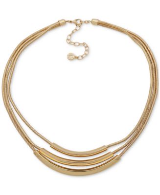 Anne Klein Gold-Tone Curved Bar Layered Collar Necklace, 16" + 3 ...