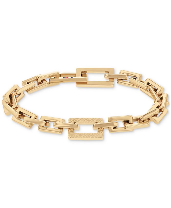 Tommy Hilfiger Gold-Tone Stainless Steel Rectangular Link Bracelet - Macy's