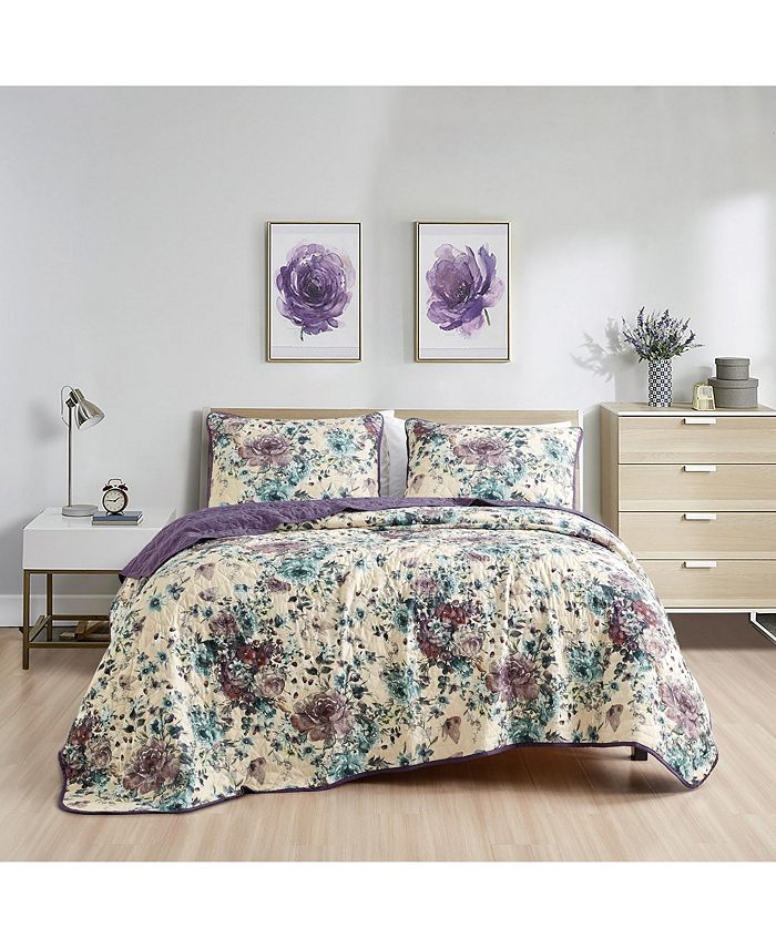 MarCielo 3 Piece Printed Quilt Set Lightweight Bedspread Set Helie ...