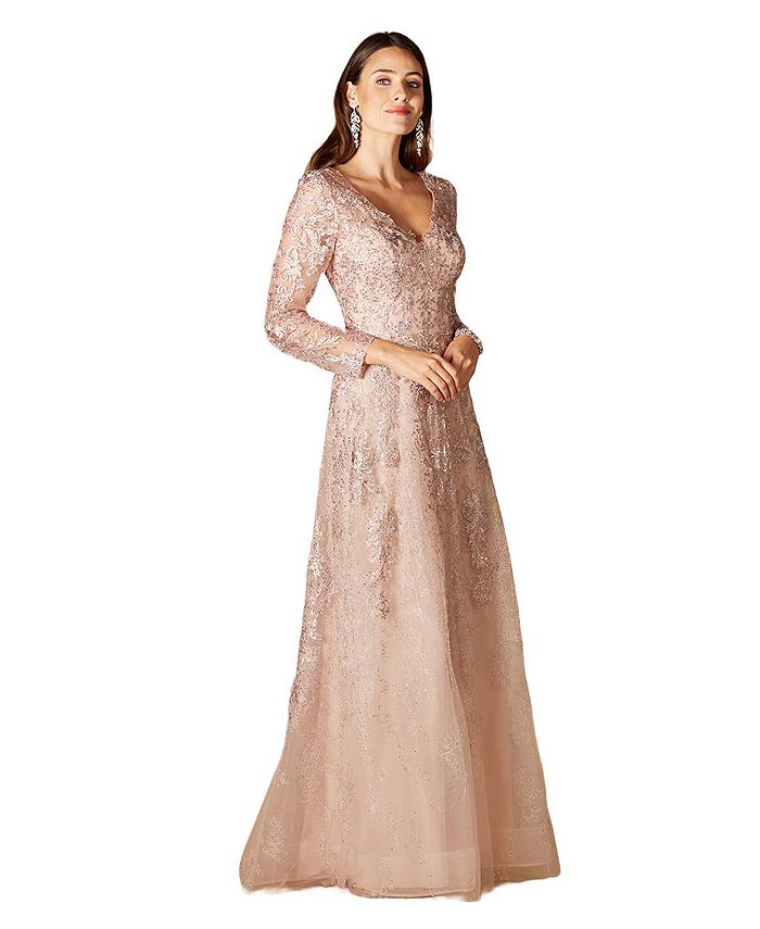Lara Women's Long Bell Sleeve V-Neck Beaded Gown - Macy's