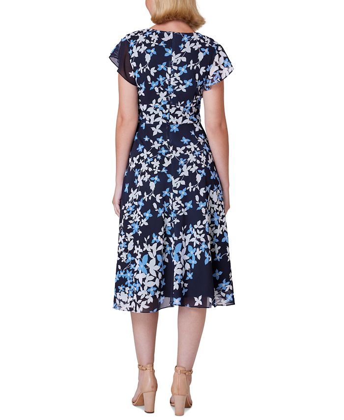 Jessica Howard Petite Floral Flutter-Sleeve Midi Dress - Macy's