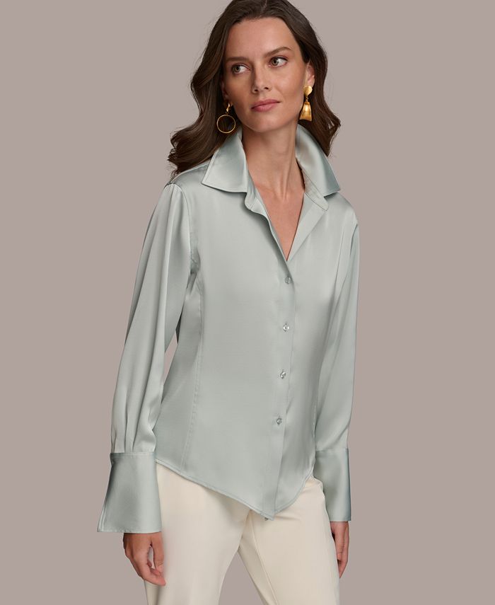 Donna Karan Women's Long-Sleeve Satin Button Down Blouse - Macy's