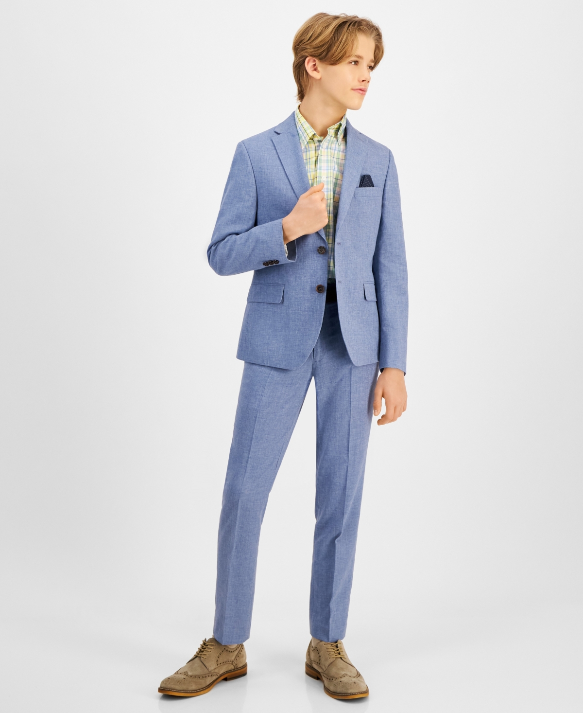 Click here for Big Boys Classic Fit Linen Suit Jacket - Blue prices