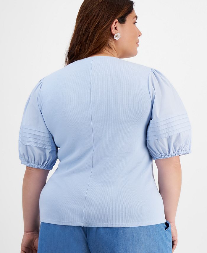 On 34th Trendy Plus Size Puff-Sleeve Knit Top, Created for Macy's - Macy's