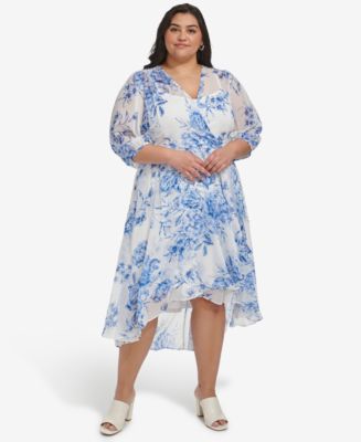 Calvin Klein Plus Size Printed Chiffon Faux-Wrap Dress - Macy's