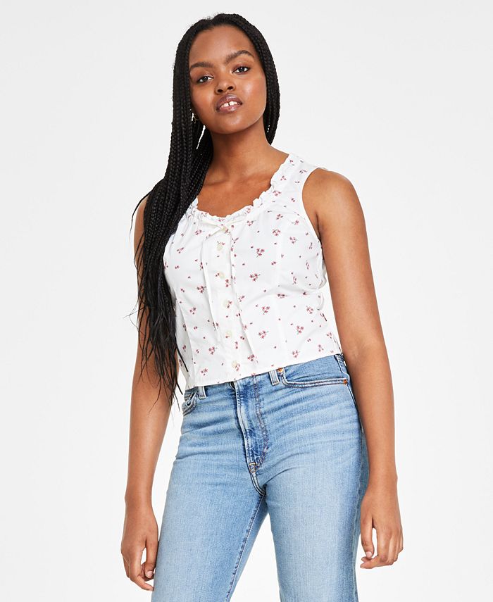 Levi's Women's Shane Cotton Tie-Neck Button-Front Top - Macy's