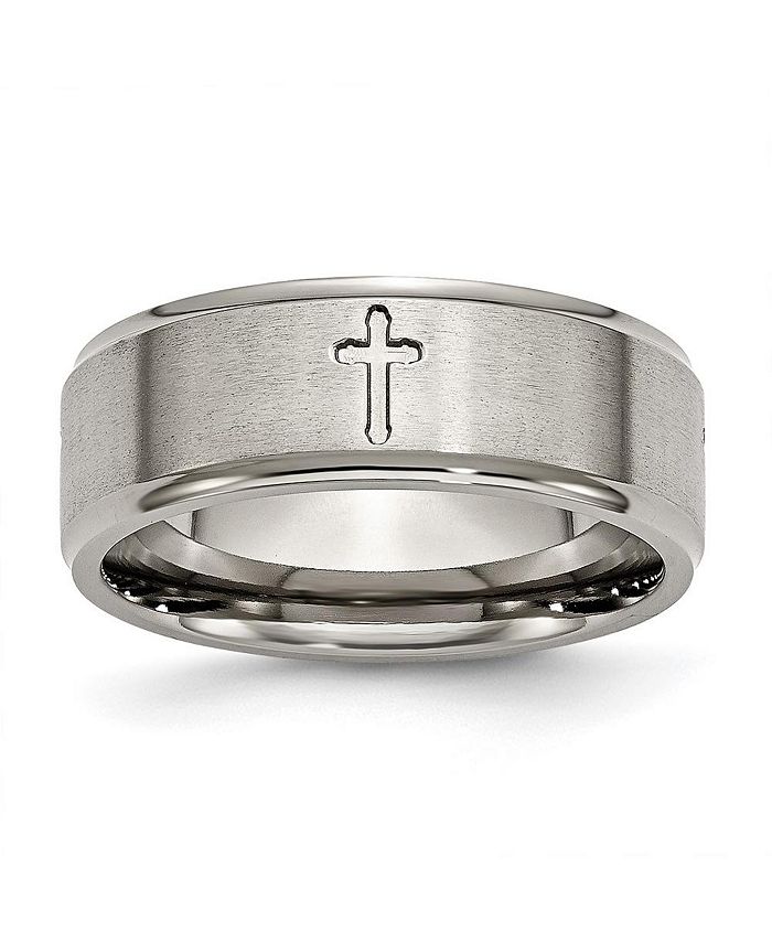 Chisel Titanium Brushed Center 8 mm Cross Ridged Edge Wedding Band Ring ...