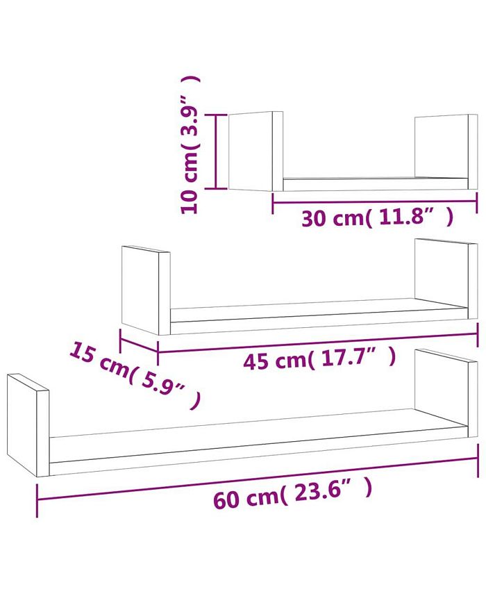 vidaXL Wall Display Shelf 3 pcs Sonoma Oak Engineered Wood - Macy's