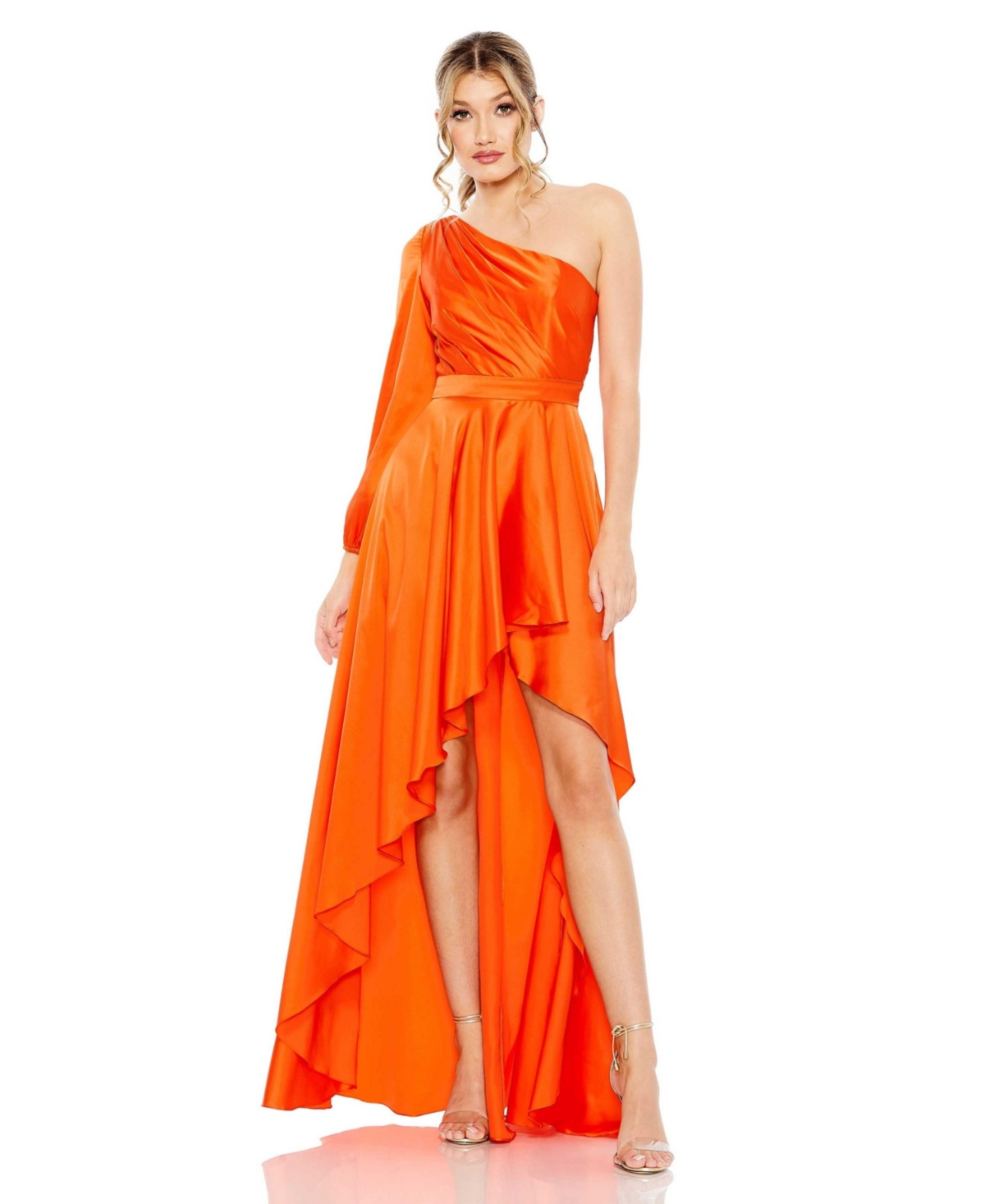 Womens Ieena High Low One Shoulder Flowy Gown - Orange
