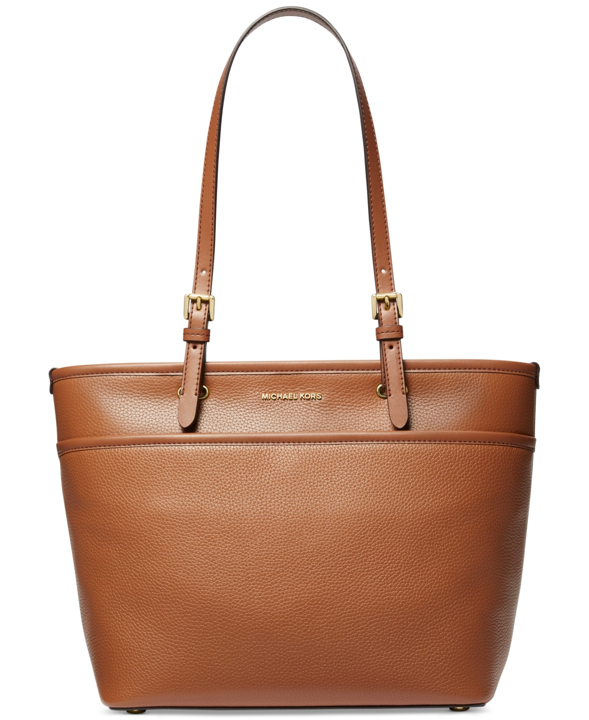 Michael Michael Kors Medium Leather Top Zip Pocket Tote - Luggage