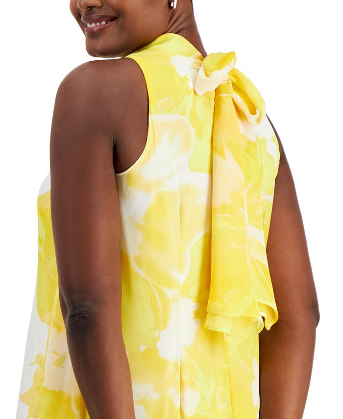 Robbie Bee Womens Printed Chiffon Mock Neck Dress Macys
