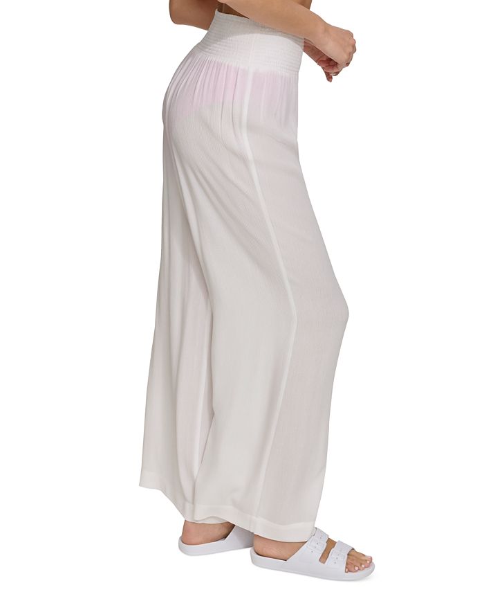 DKNY Women's Smocked-Waist Cover-Up Pull-On Pants - Macy's