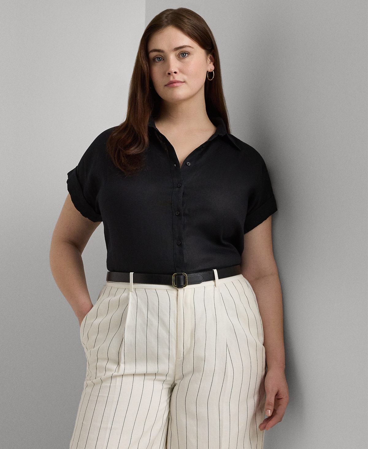 Lauren Ralph Lauren Plus Size Linen Dolman Sleeve Top - Polo Black