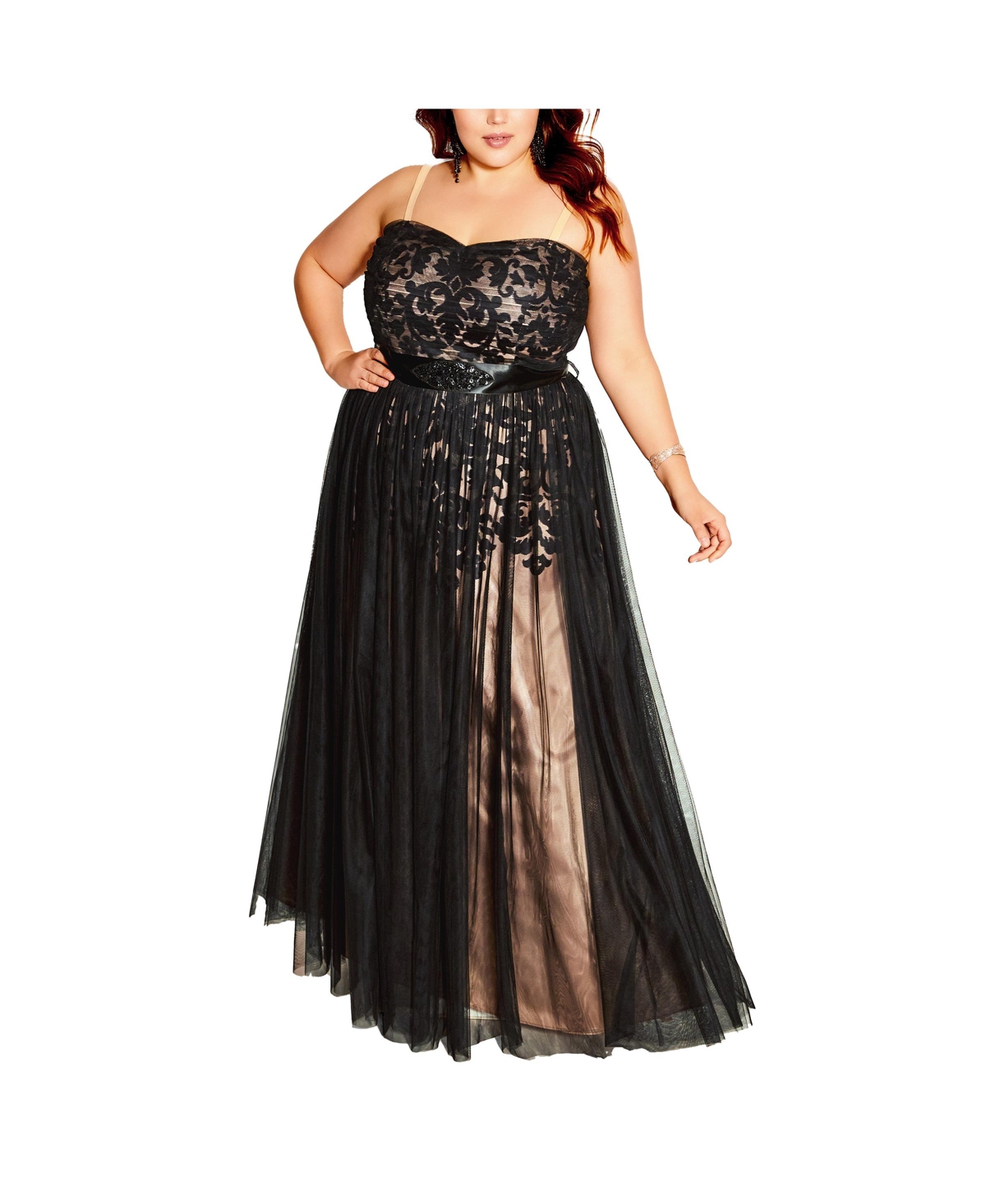 Click here for Plus Size Embroidered Tulle Maxi Dress - Black prices