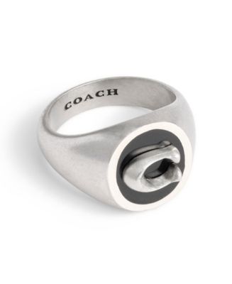 COACH Men's Sterling Silver Enamel Signature C Signet Ring - Macy's