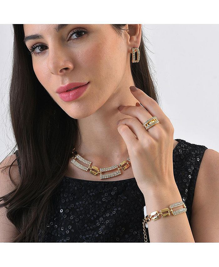 SOHI Women's Gold Embellished Geometric Necklace, Earrings, Bracelet And Ring (Set Of 4) - Macy's