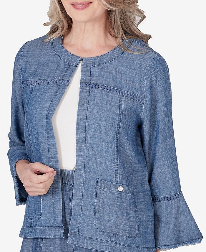 Alfred Dunner Petite Blue Bayou Bell Sleeve Chambray Jacket - Macy's