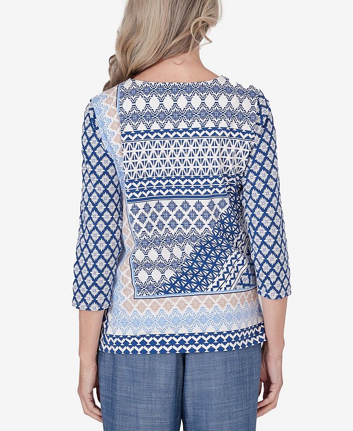 Alfred Dunner Petite Blue Bayou Women's Geometric Print Top - Macy's