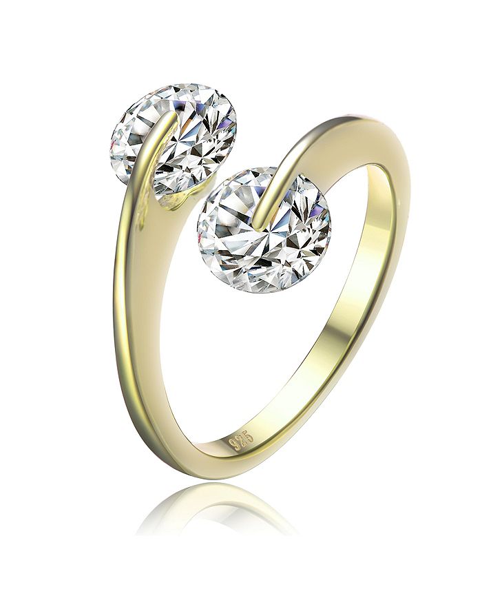 Genevive Modern Sterling Silver 14K Gold Plated with Double Clear Cubic ...
