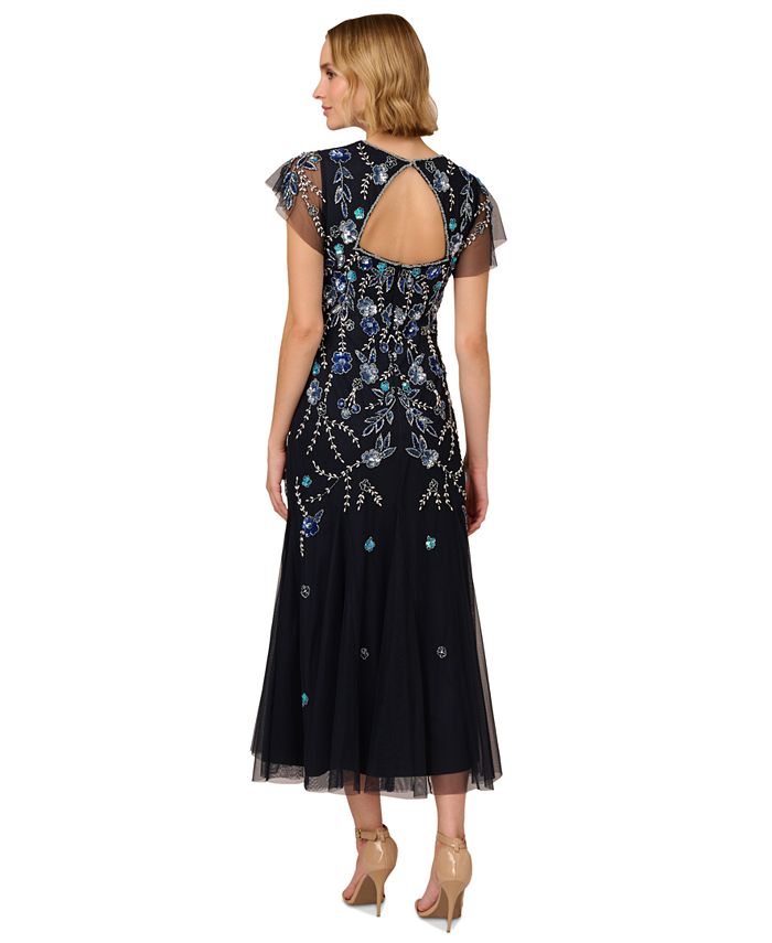 Adrianna Papell Women's Embellished Godet-Pleated Dress - Macy's