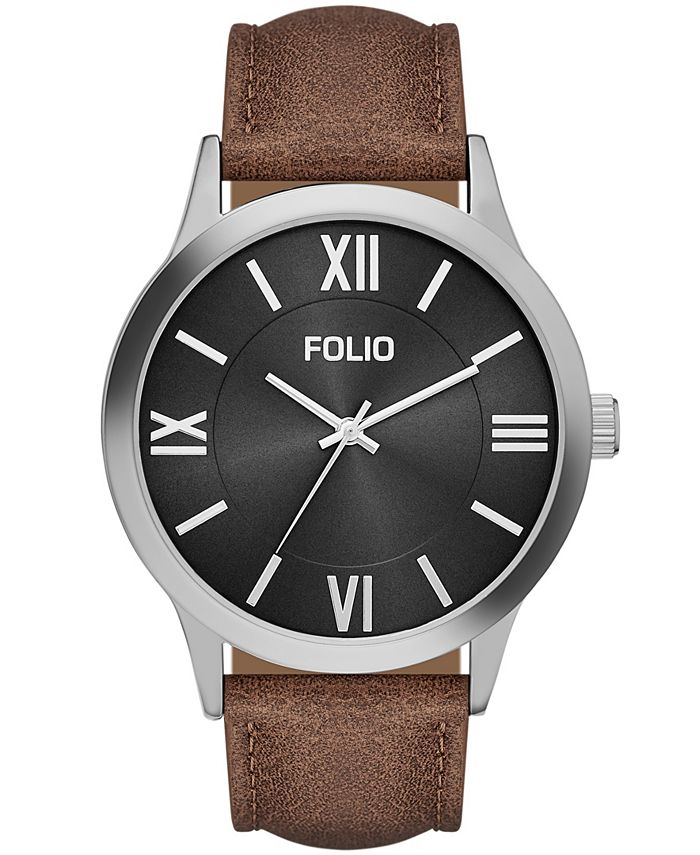 Folio Men's Three Hand Brown Polyurethane Watch 45mm - Macy's