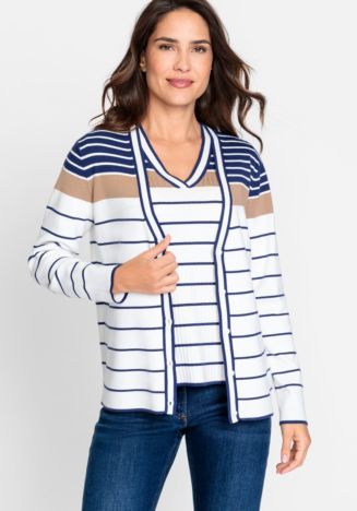 Olsen Women's Long Sleeve Striped Cardigan - Macy's