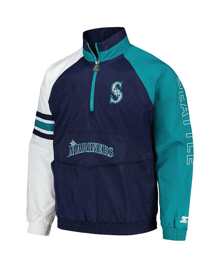 Starter Men's Navy, White Seattle Mariners Elite Raglan Half-Zip Jacket ...