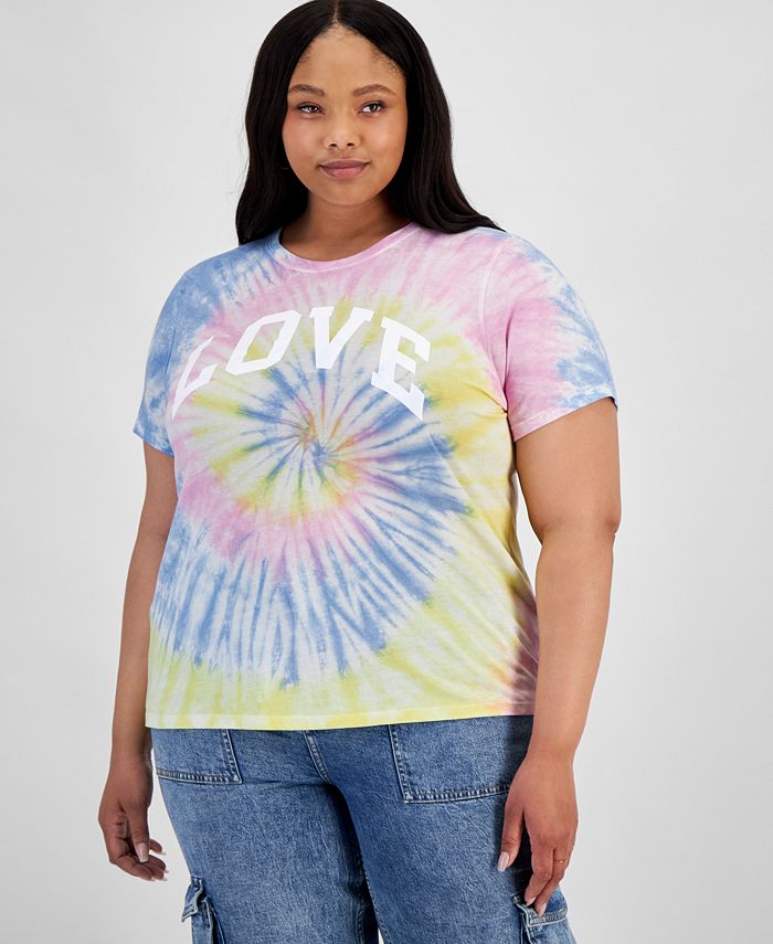 Rebellious One Trendy Plus Size Love Tie-Dye Graphic T-Shirt - Macy's
