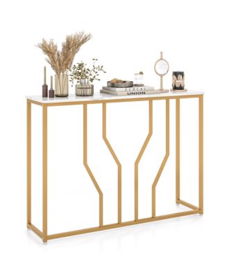 Costway 44" Gold Console Table with Faux Marble Tabletop Golden Metal ...