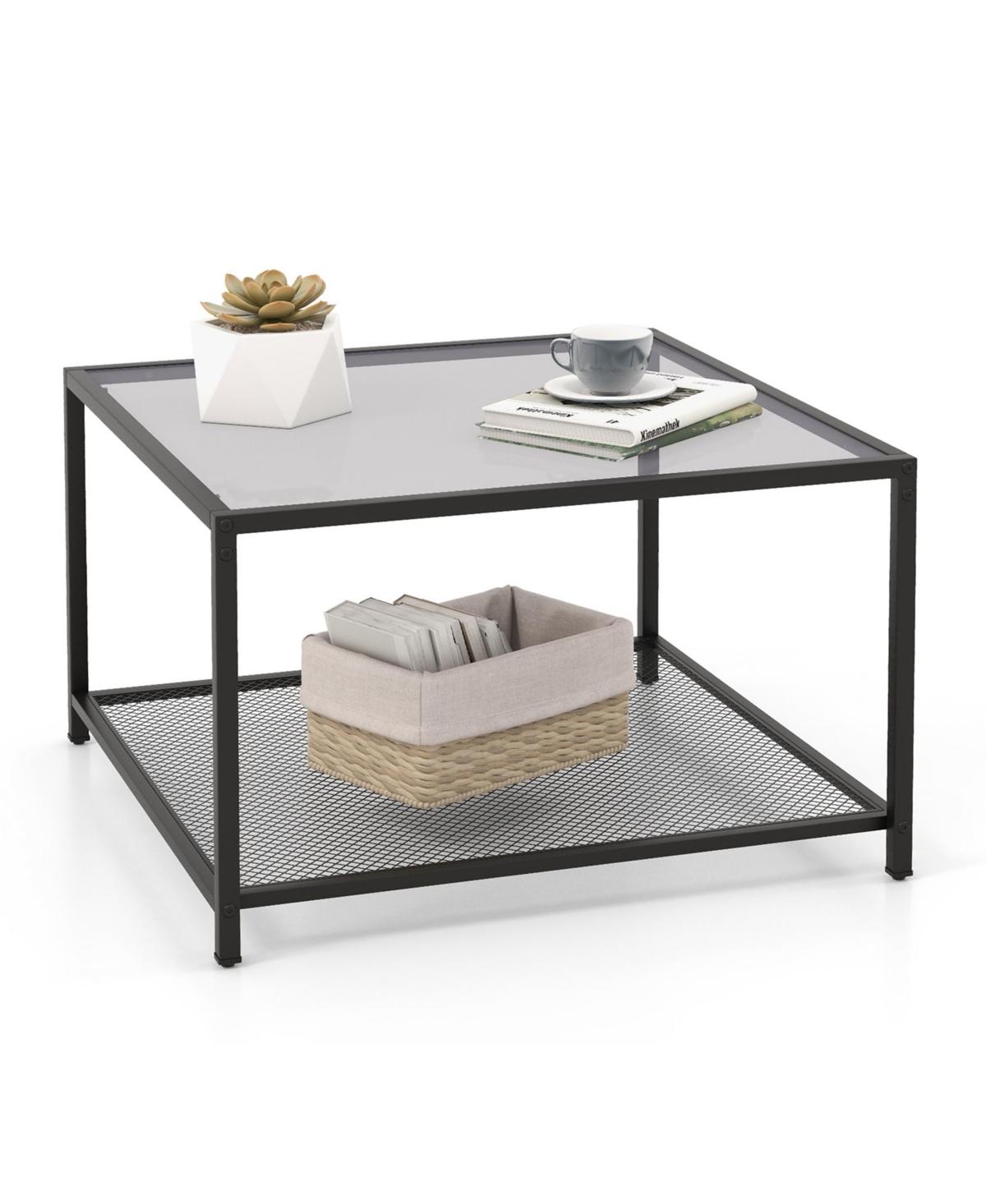 Click here for Glass Coffee Table 27.5 Inch 2-Tier Square with Me... prices