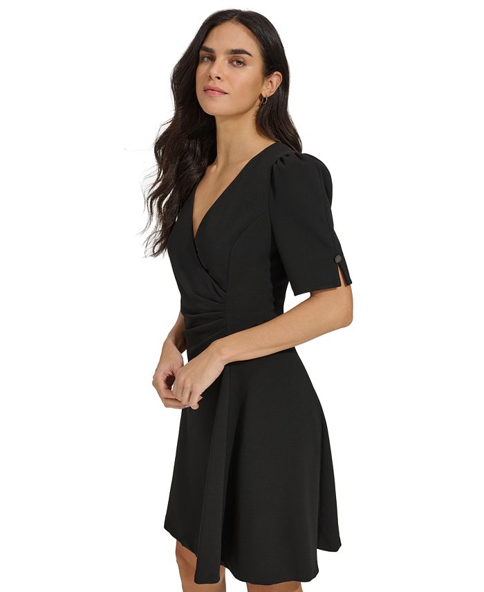 DKNY Women's Draped-Front Puff-Shoulder A-Line Dress - Macy's