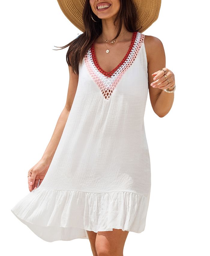 CUPSHE Women's White & Crochet V-Neck Mini Cover-Up - Macy's