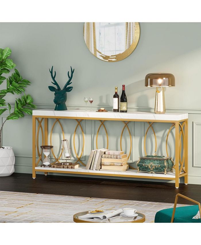 Tribesigns 71 in Golden Console Table, Faux Marble Sofa Table, White ...