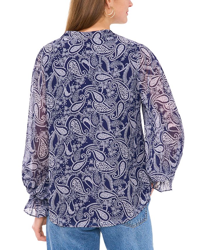 Vince Camuto Women's Split-Neck Smocked-Cuff Blouse - Macy's