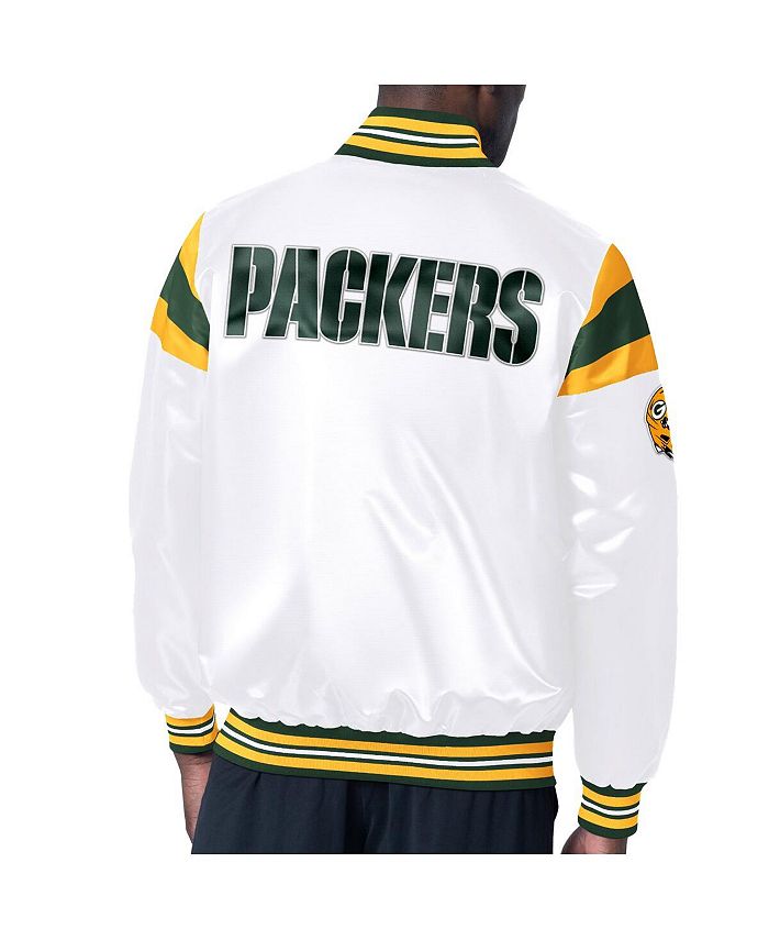 Starter Men's White Green Bay Packers Satin Full-Snap Varsity Jacket ...