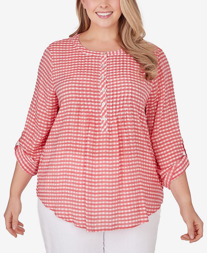 Ruby Rd. Plus Size Gingham Silky Gauze Top - Macy's