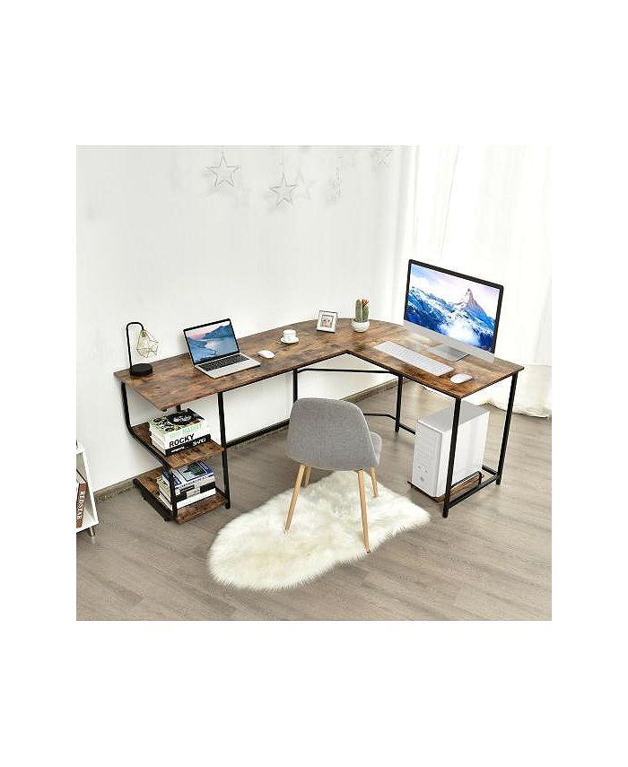 Slickblue Reversible L-Shaped Computer Study Table with Shelves - Macy's