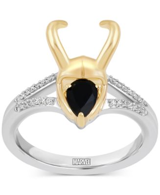 Marvel Wonder Fine Jewelry Onyx & Diamond (1/20 ct. t.w.) Loki Ring in ...