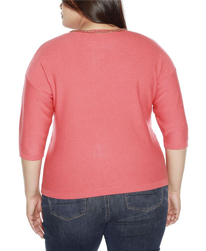 Belldini Black Label Plus Size Chain Detail 3/4-Sleeve Sweater - Macy's